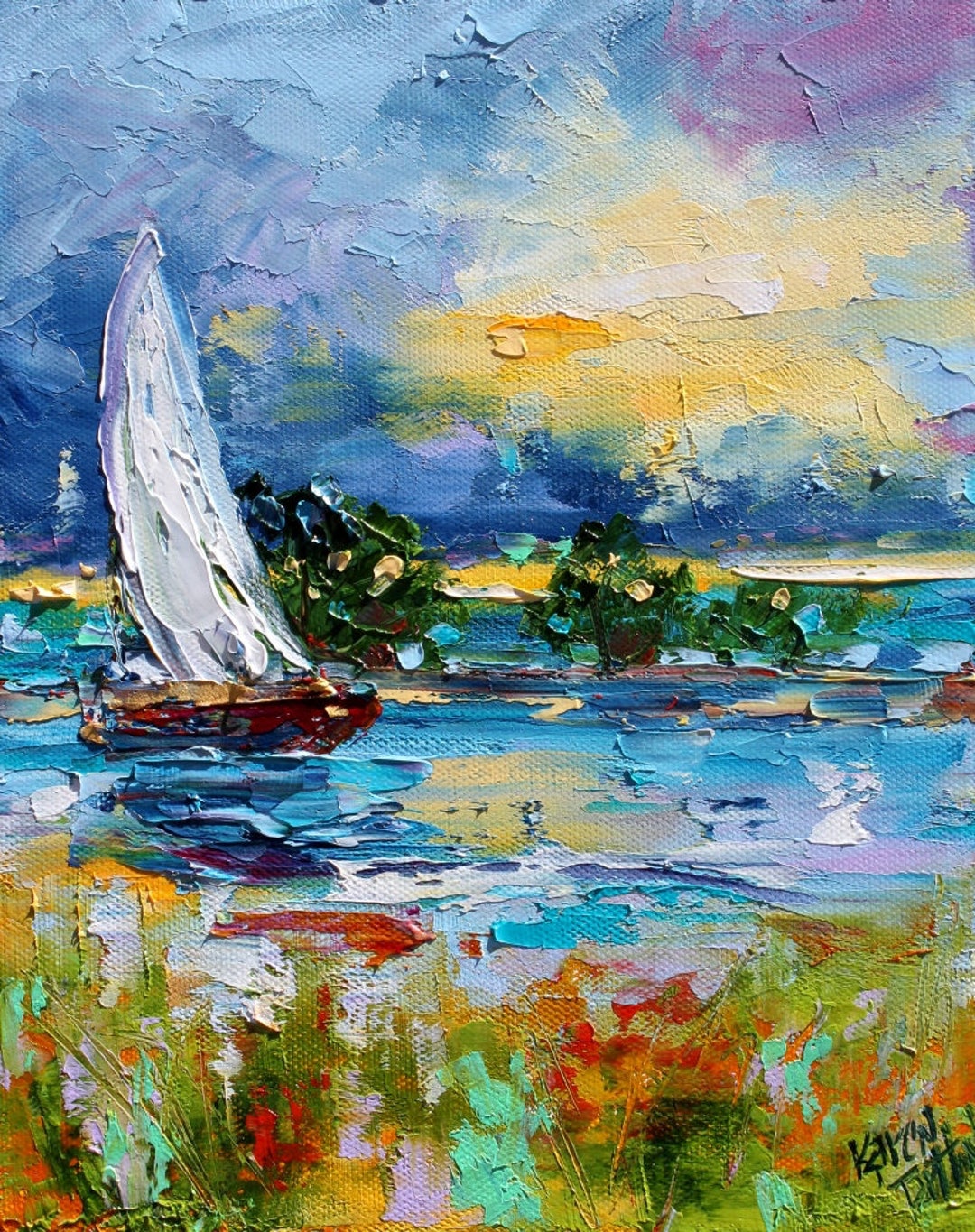 Sailing Into Sunrise Art Print: Impressionistic Nautical by Karen ...