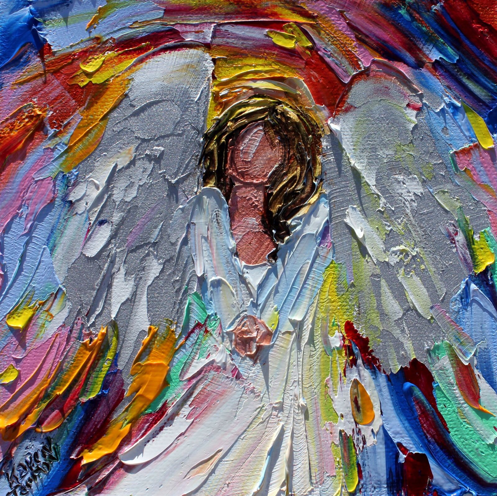 Angel painting, angel art, original oil palette knife impressionism on ...