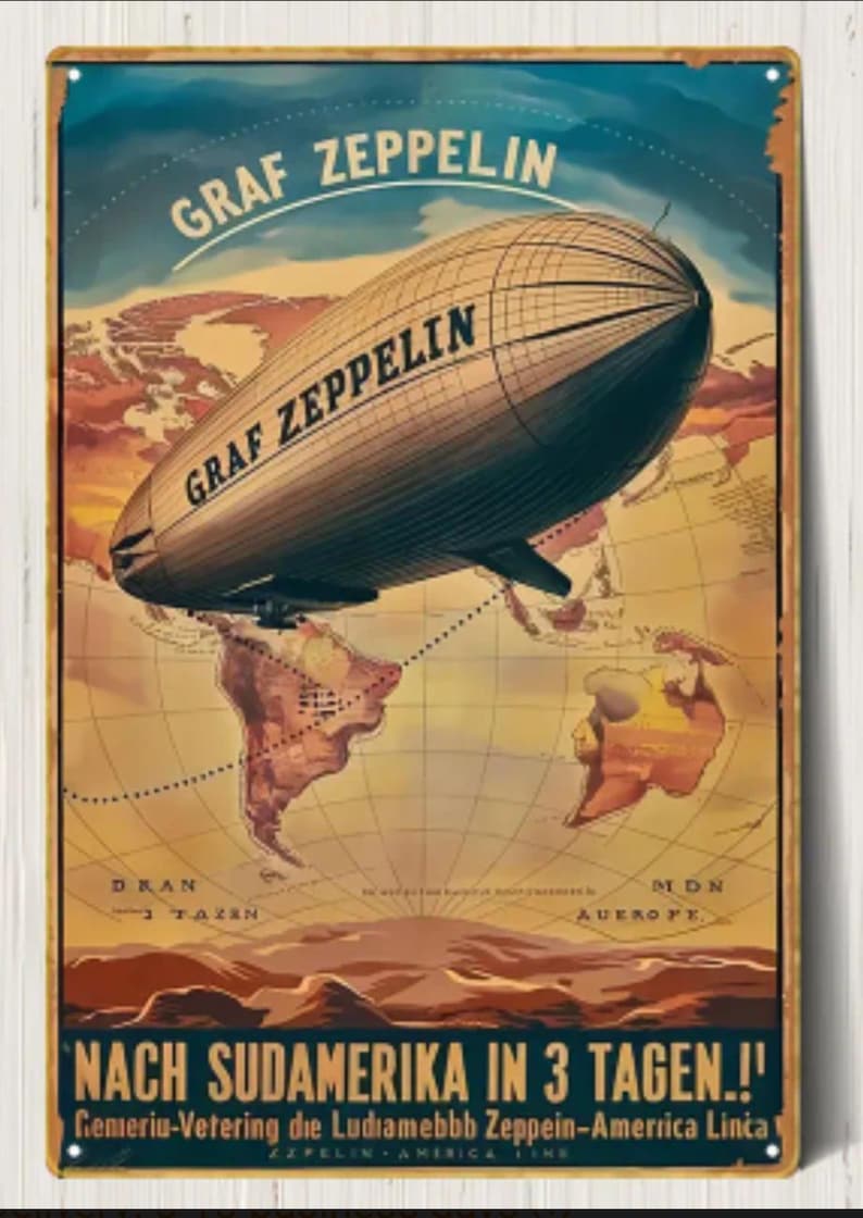 Graf Zeppelin World Map Sign Man Cave Shed Decor Vintage Style Metal ...