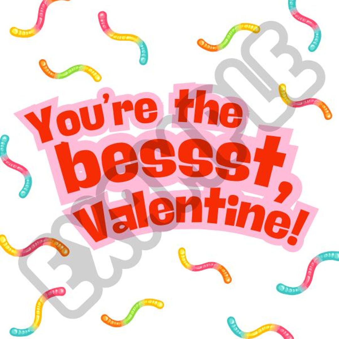 Printable Class Valentine's Day Card-gummy Worm- Square Gift Tag Label ...