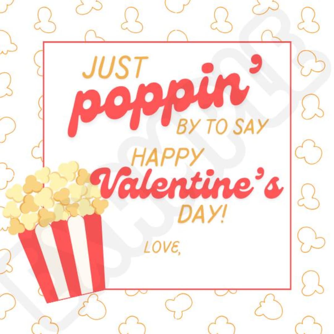 Printable Popcorn Valentine's Day Gift Tag- Square Gift Label Sticker ...