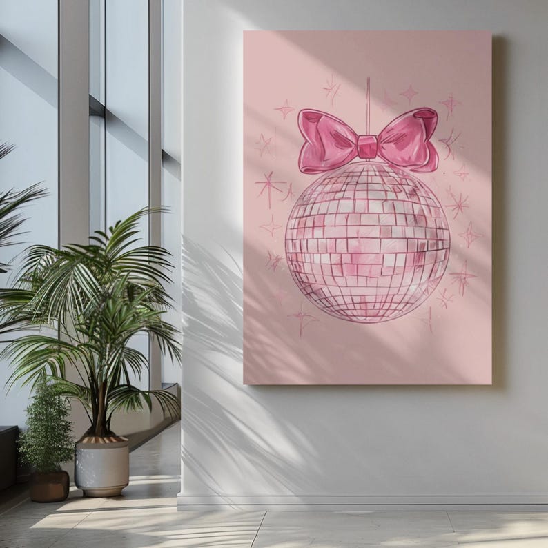Cute Pink Coquette Disco Ball Poster | Digital Download | Coquette Wall ...