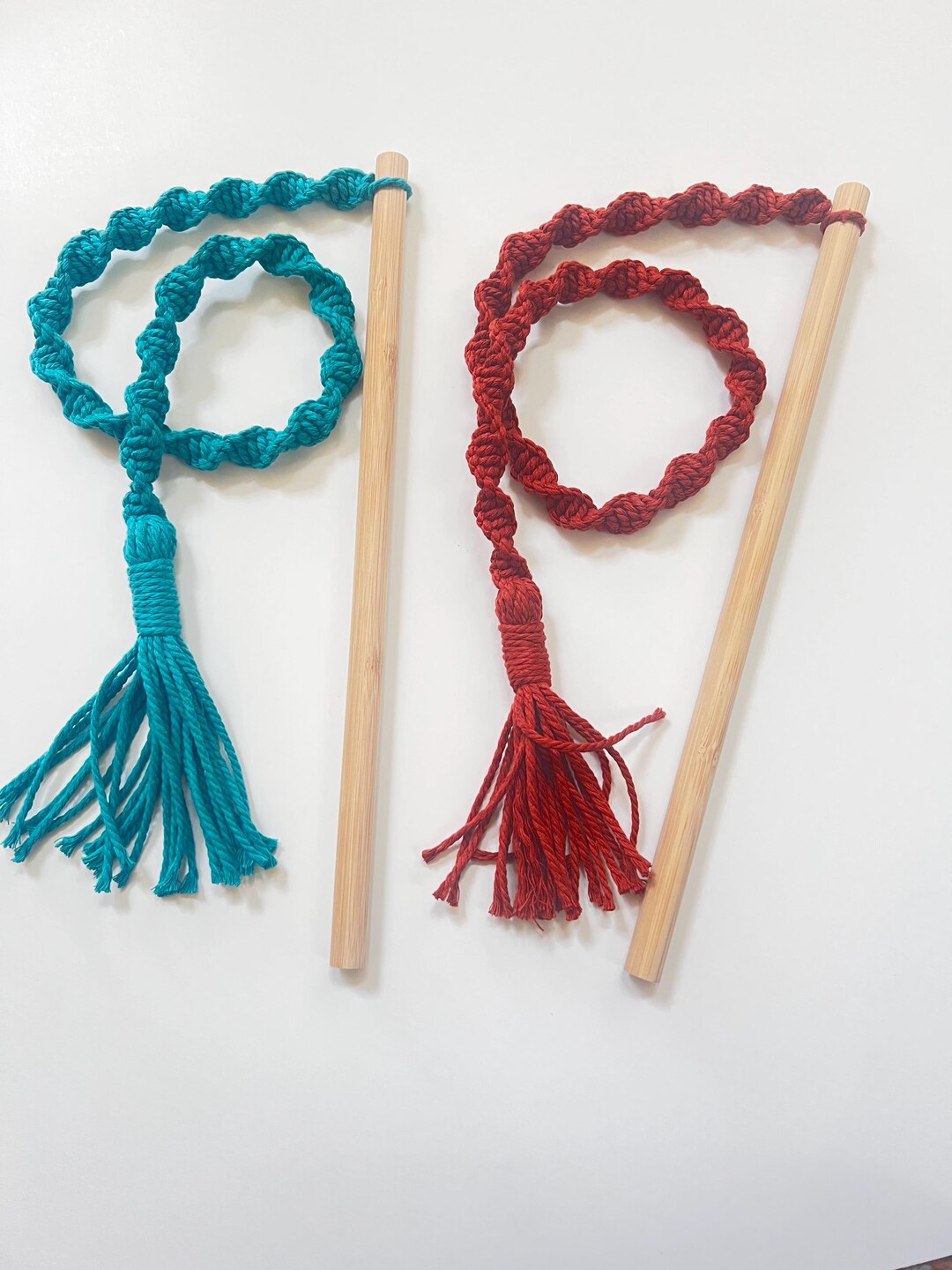 Macrame Cat Wand Toy: Boho Tassel, Bamboo Stick - Etsy