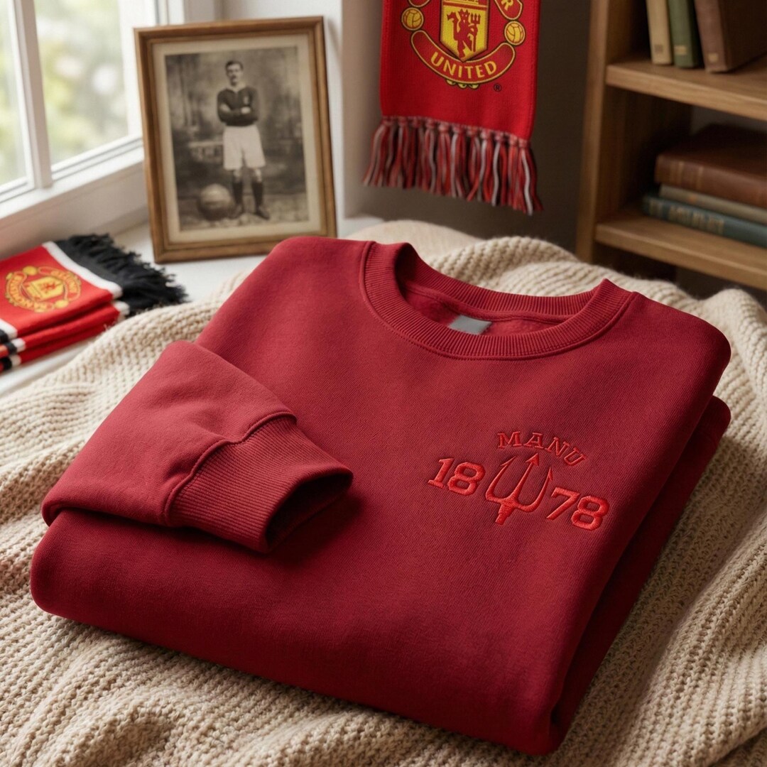 Manu 1878 Red Devils Manchester United Embroidered Sweatshirt Pullover ...