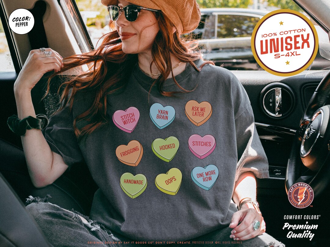 Crochet Candy Hearts Graphic Tee, Yarn Lover Shirt, Crocheter Humor ...