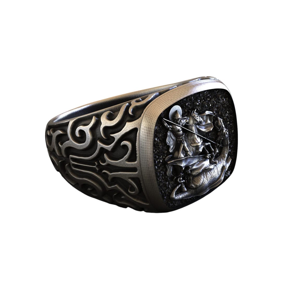 925 Sterling Silver St George Ring With Oxidized Detailing, Men's ...