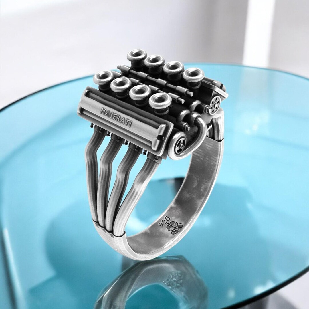 V8 Engine Ring, 925 Sterling Silver, Handmade Car Enthusiast Jewelry ...