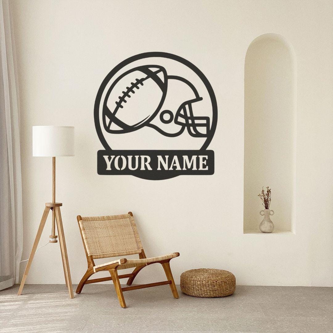 Personalized Football Metal Wall Art: Sports Room Decor, Custom Name ...