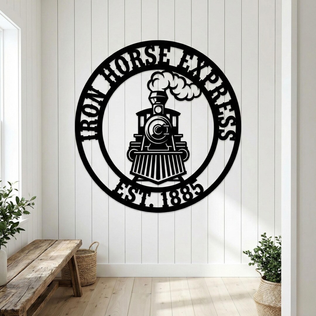 Steam Engine Metal Sign, Large Railroad Wall Decor, Industrial Train ...