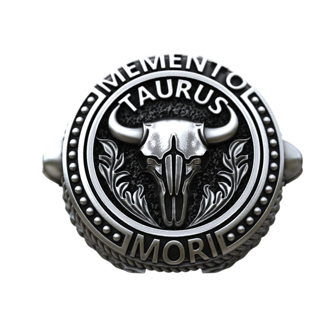 Taurus Zodiac Signet Ring in 925 Sterling Silver, Memento Mori Bull ...