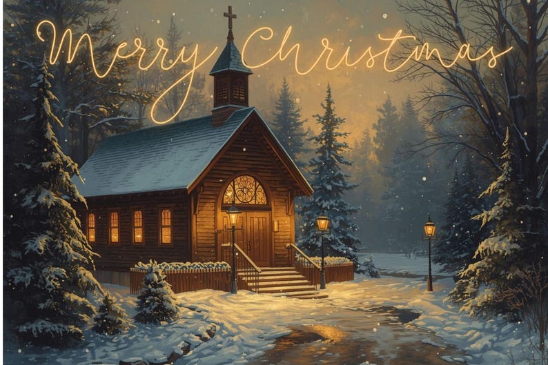 Vintage Church Christmas Cards | Christian Holiday Greetings (digital ...