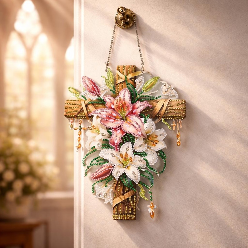 Cross & Lilly Diamond Art Wall Hanging/suncatcher - Etsy