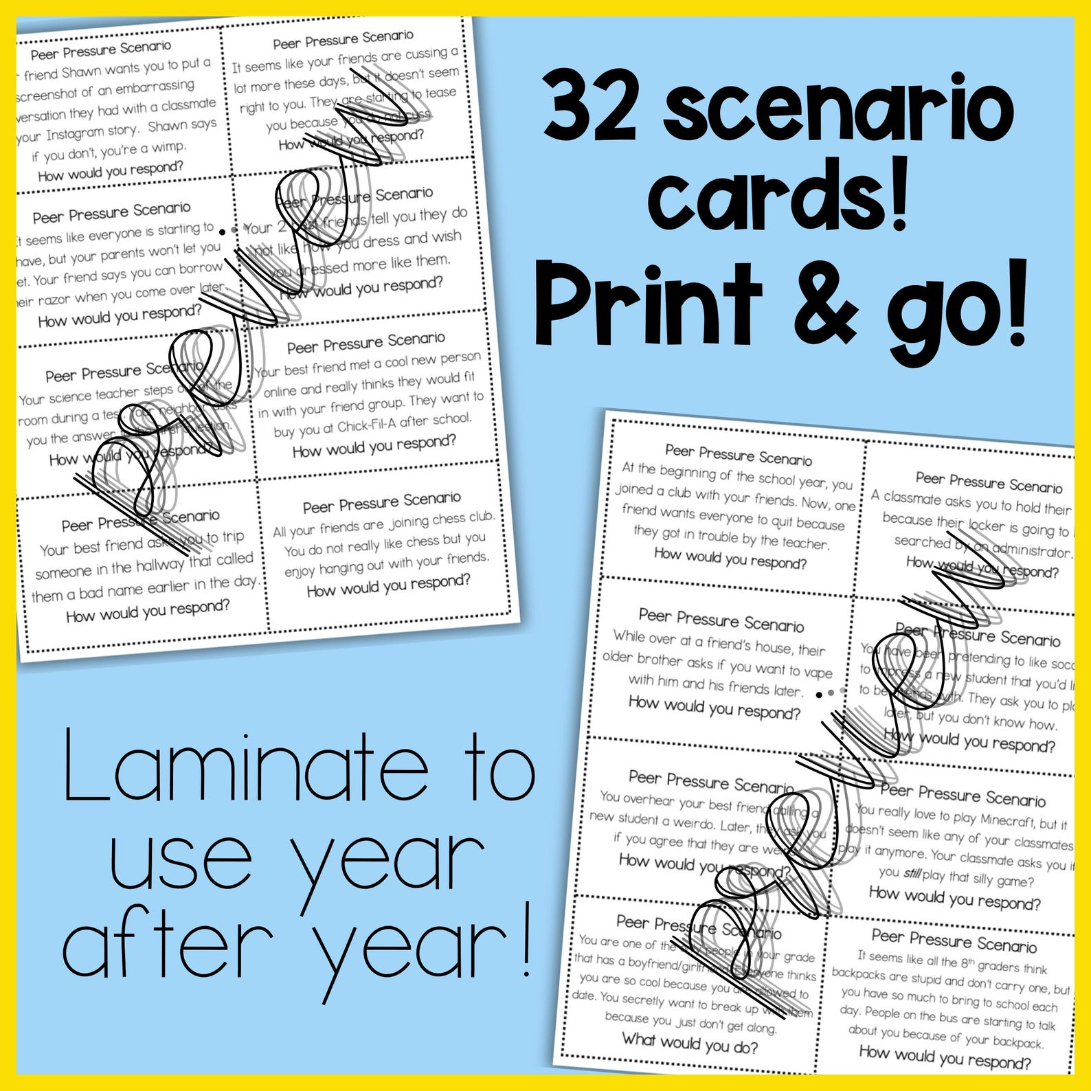 Peer Pressure Lesson With Scenario Cards and Worksheet | Middle & High ...