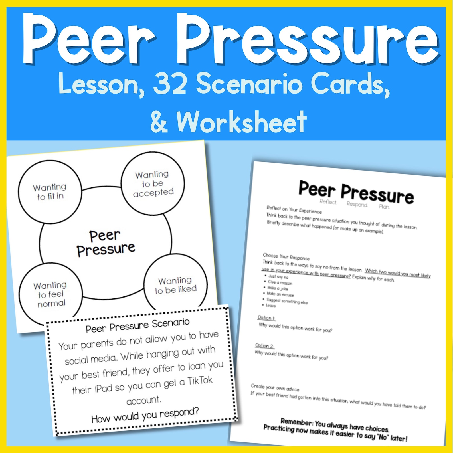 Peer Pressure Lesson With Scenario Cards and Worksheet | Middle & High ...