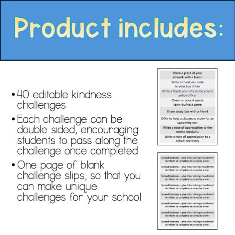 Kindness Challenge Kit | 40 Editable Acts for Students | SEL Activity ...
