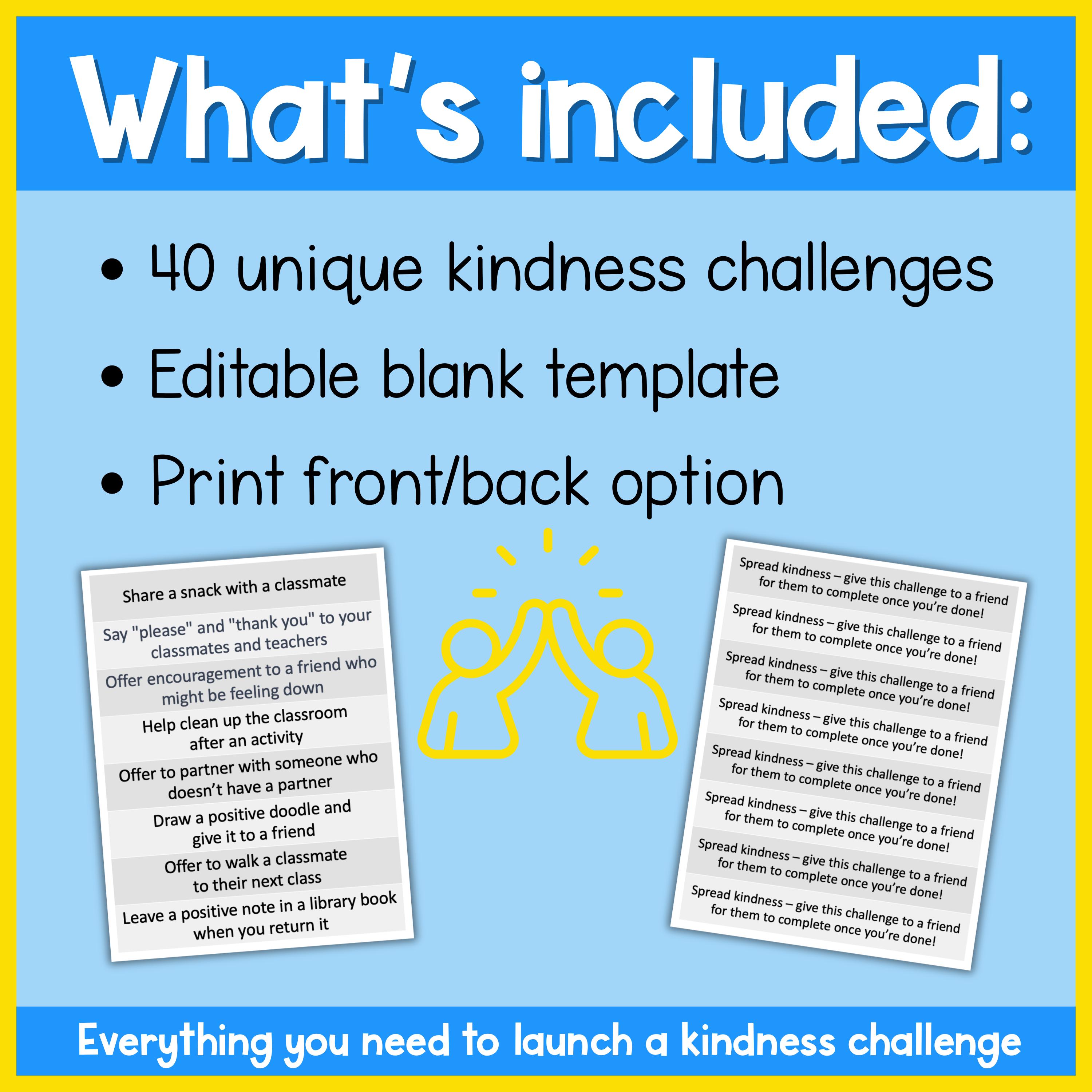 Kindness Challenge Cards | 40 Editable Pass-it-on Acts of Kindness ...
