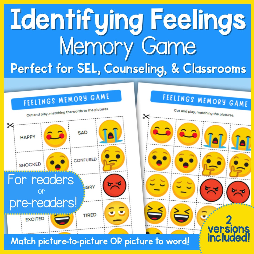 Feelings Memory Game Printable | Identifying Emotions Matching Cards ...