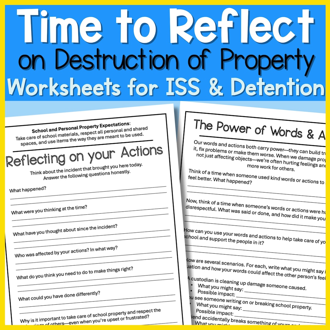 Property Damage Reflection Worksheet | ISS, Detention and SEL Student ...