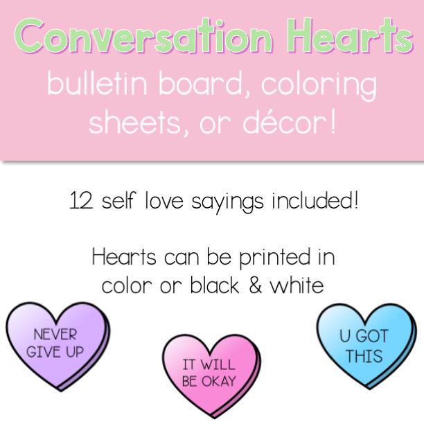 Candy Conversation Hearts Bulletin Board, Coloring Pages, or Valentine ...
