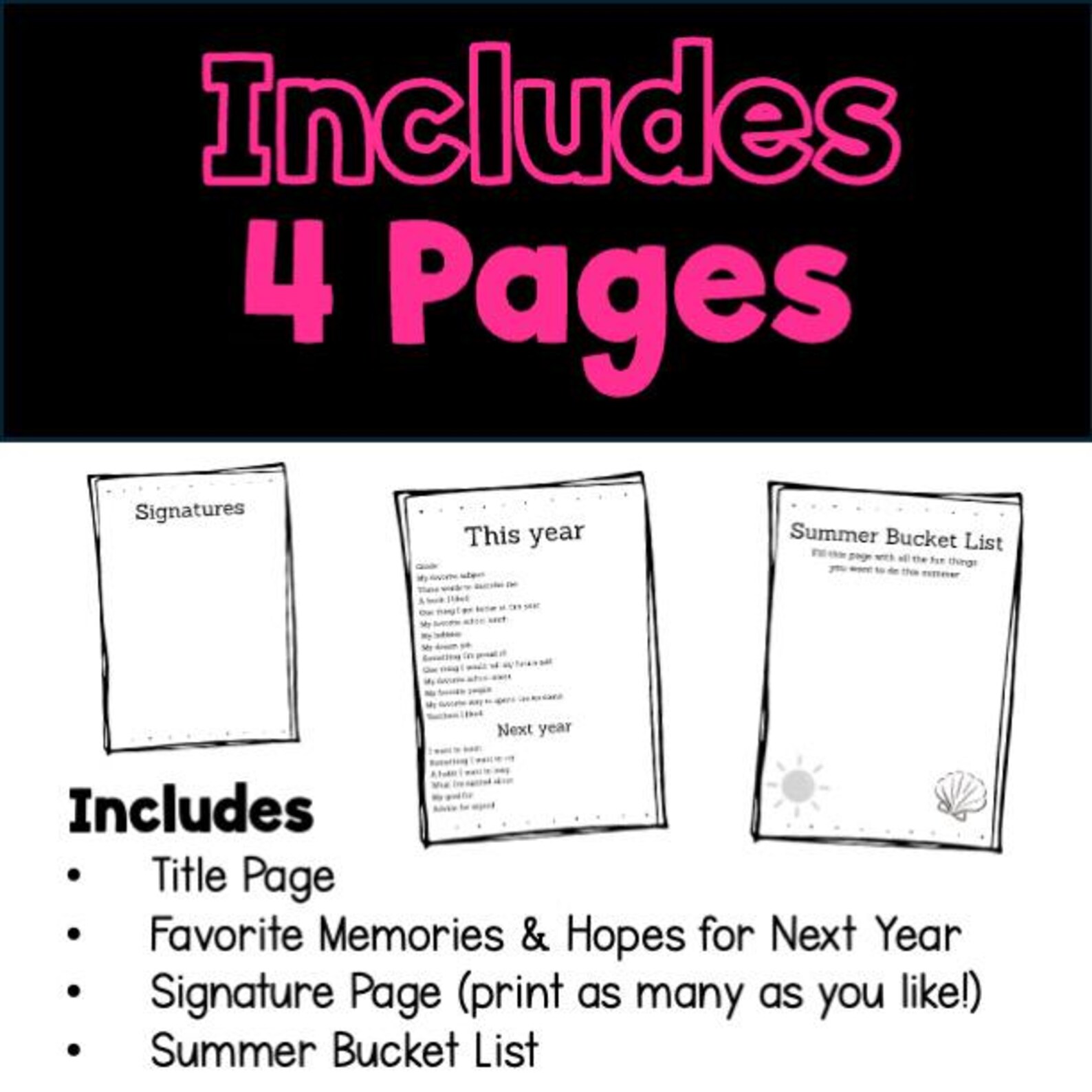 Printable End-of-year Autograph Book: Yearbook Alternative for Students ...