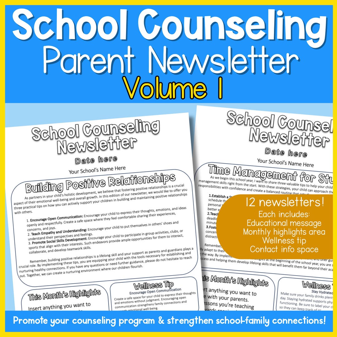 School Counseling Parent Newsletters | Editable Monthly Newsletter ...