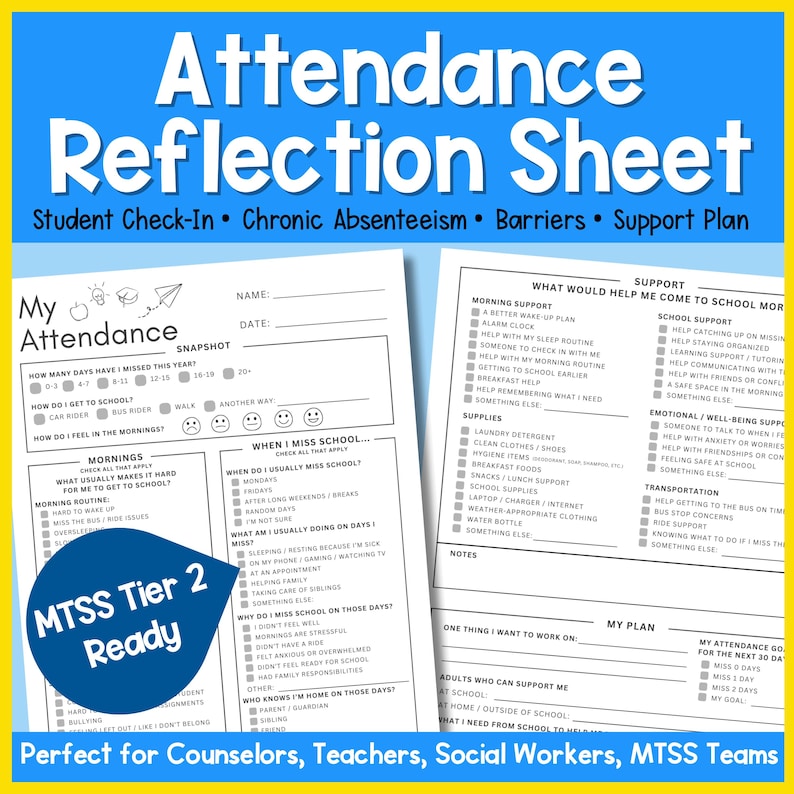 Attendance Reflection Sheet | Student Check-in Form | Chronic ...