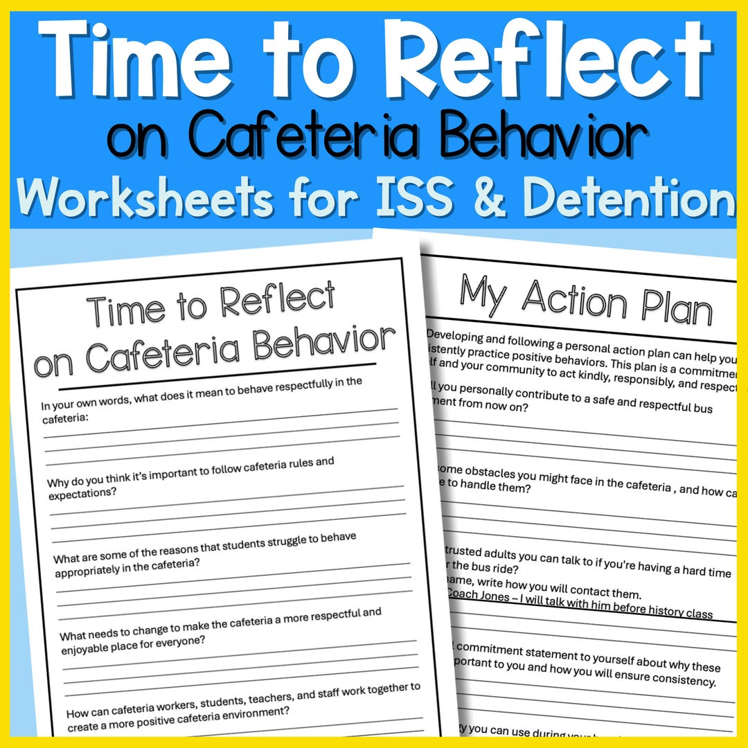 Cafeteria Behavior Reflection Worksheet | ISS, Detention and SEL ...