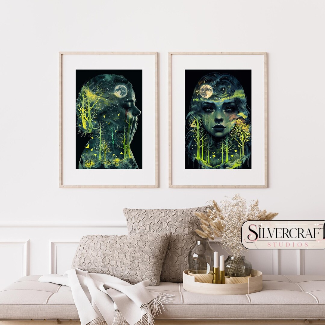 Crying Forest Spirit Poster Set - Emotional Nature Wall Art With Moon ...