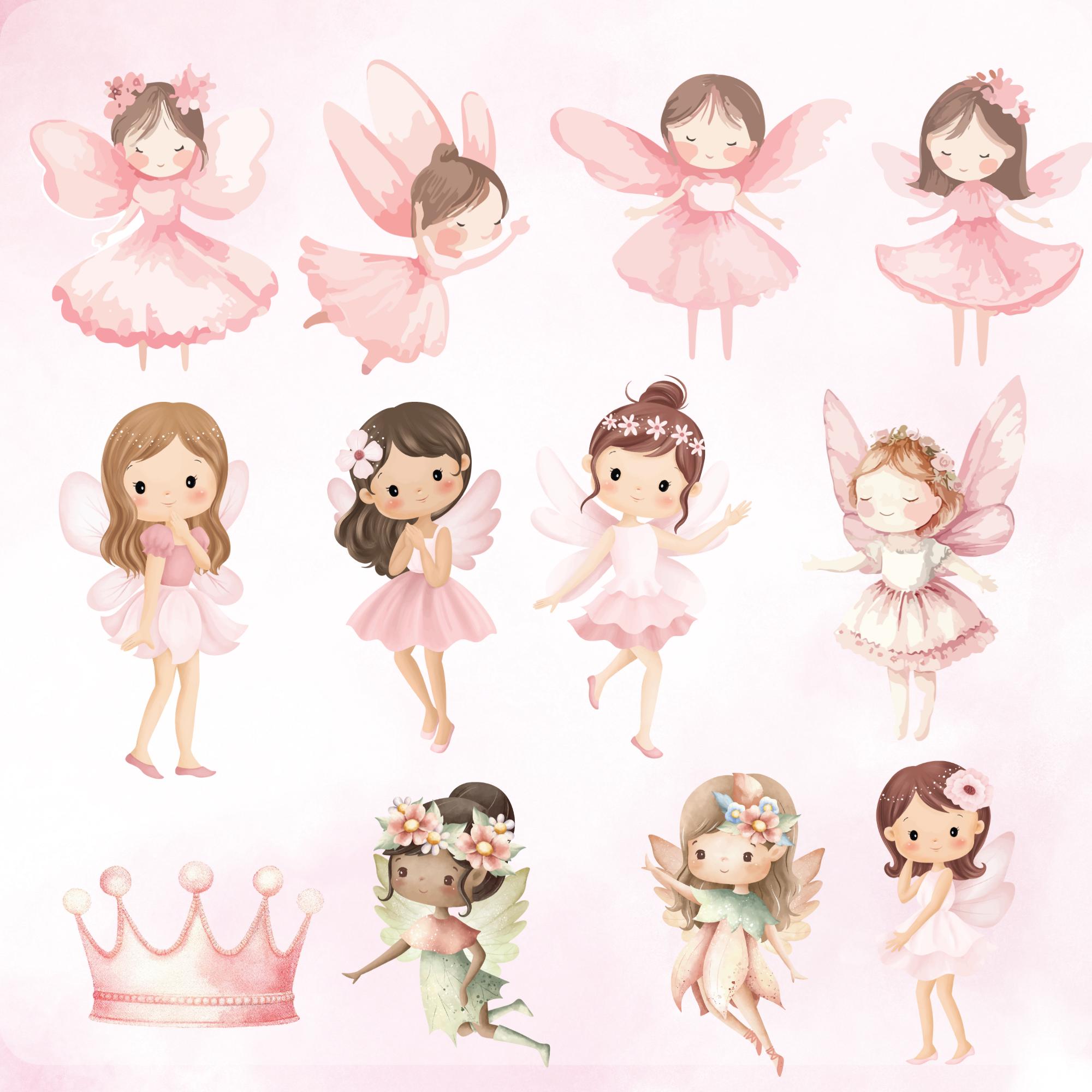 70 Watercolor Fairy Png Clipart Bundle| Cute Pink Fairy Clipart ...