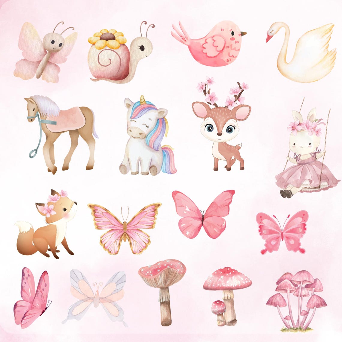 70 Watercolor Fairy Png Clipart Bundle| Cute Pink Fairy Clipart ...