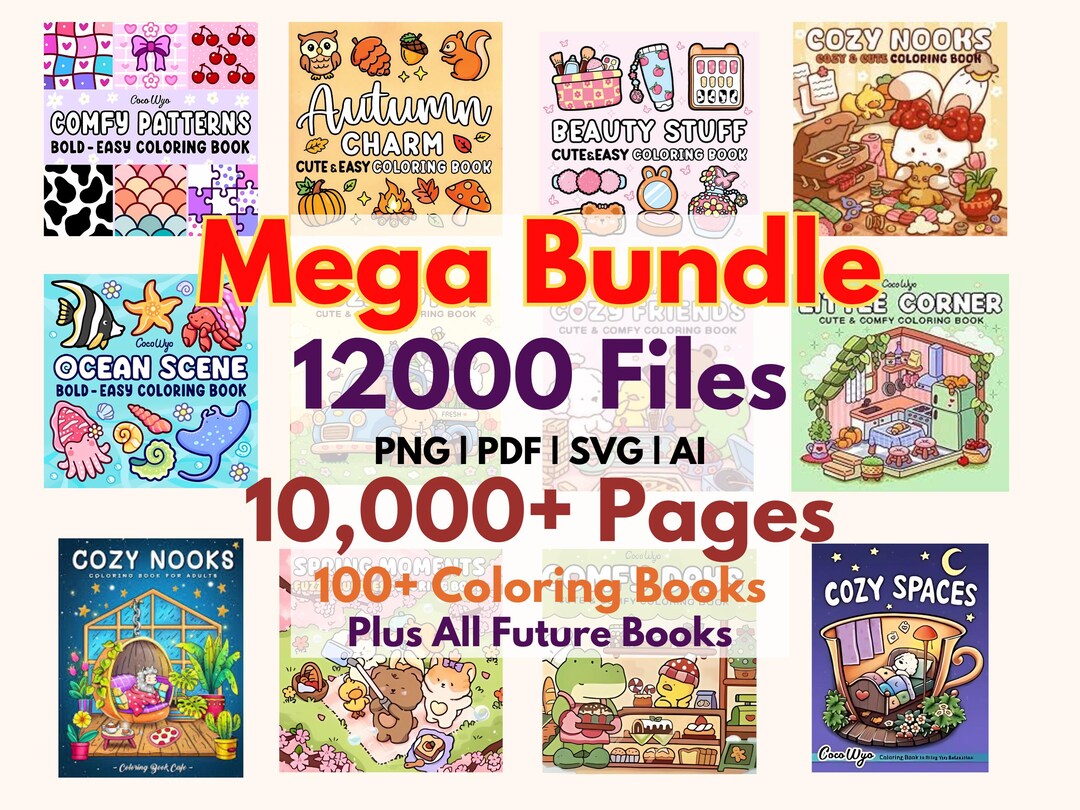 10,000+ Coloring Pages Mega Bundle| 12,000+ Files Pdf Png Svg and Ai ...
