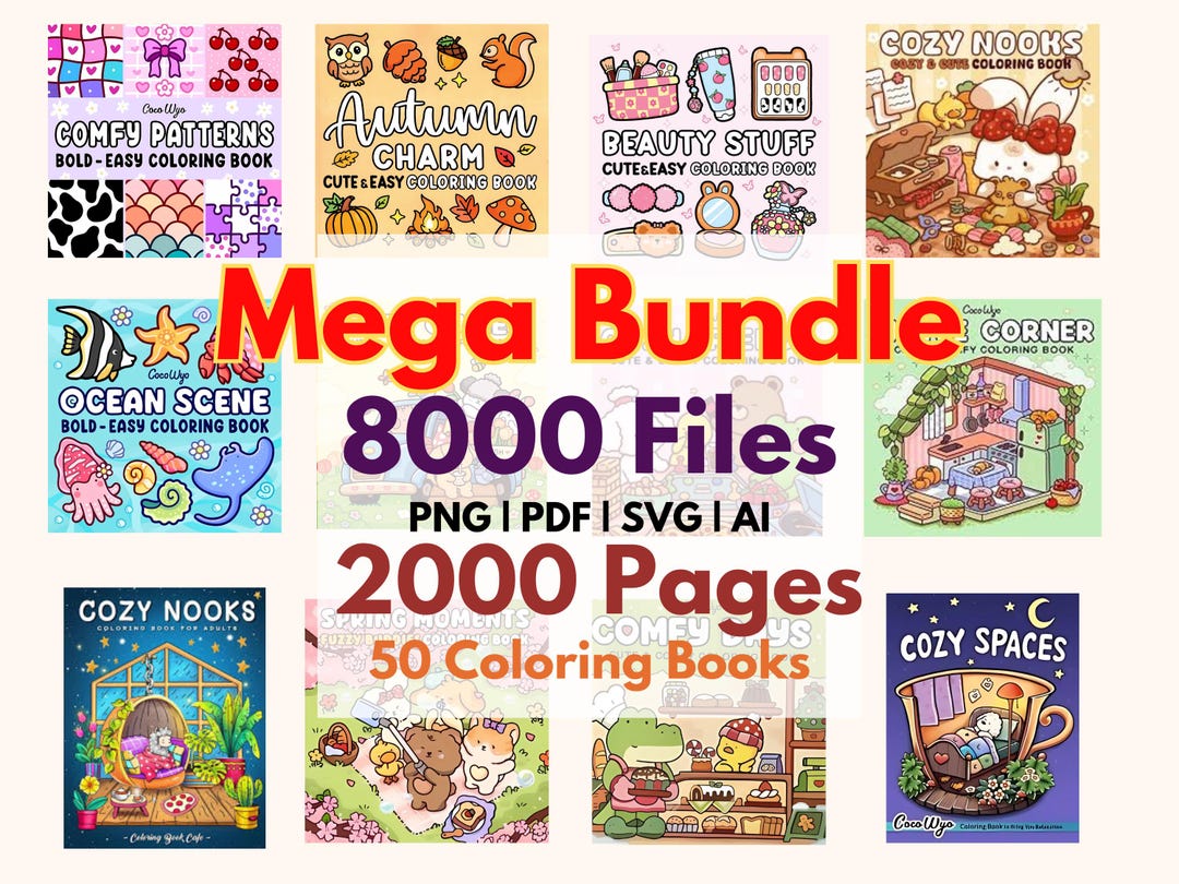 2000 Coloring Pages Mega Bundle| 8000 Files Pdf Png Svg and Ai ...