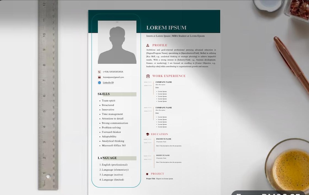 Modern Fresher CV Template | Editable Resume for Entry-level ...