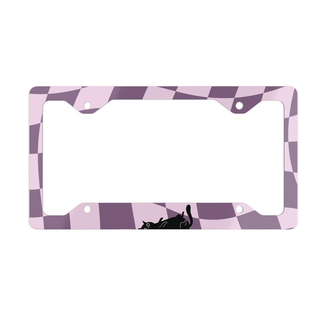 Cute Cat Design Checkered Anime Kawaii Metal Custom License Plate Frame ...