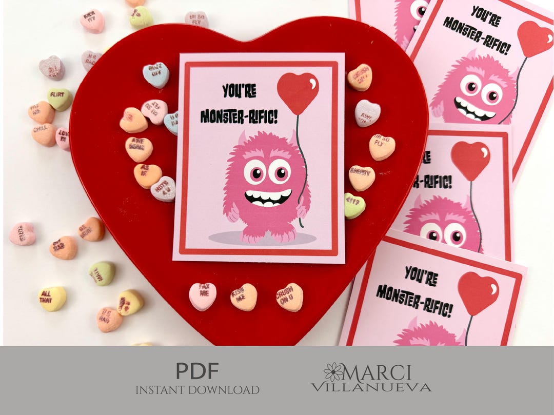 Monster Valentine Cards, Kids Classroom Printable (instant Download) - Etsy