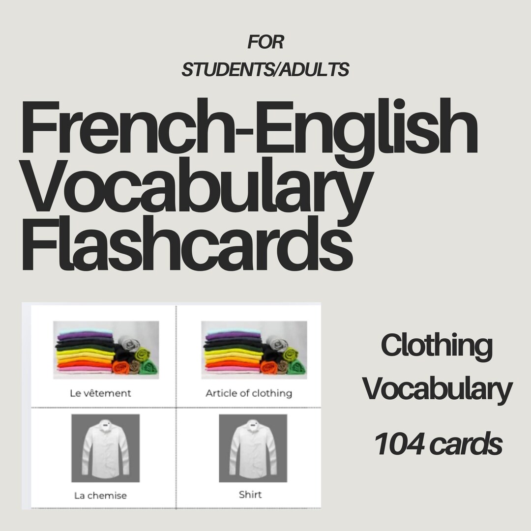 French Vocabulary Flashcards - Clothing | Printable French Vocabulary ...
