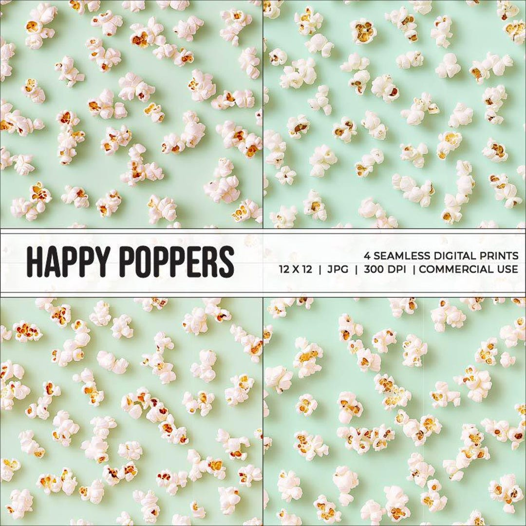 Happy Poppers - Popcorn Seamless Pattern, Snack Digital Paper, Movie ...