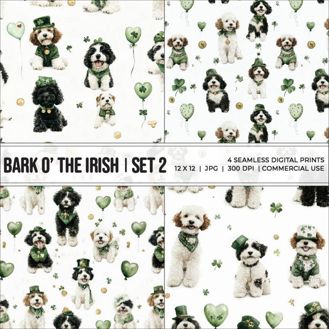 Bark O’ the Irish Set 2 - St. Patrick’s Day Dog Pattern, Cute Shamrock ...