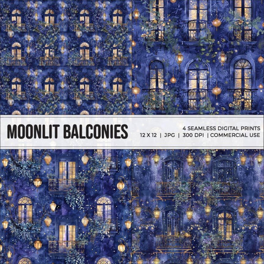 Moonlit Balconies – Enchanted Night Balcony Seamless Pattern | Starry ...