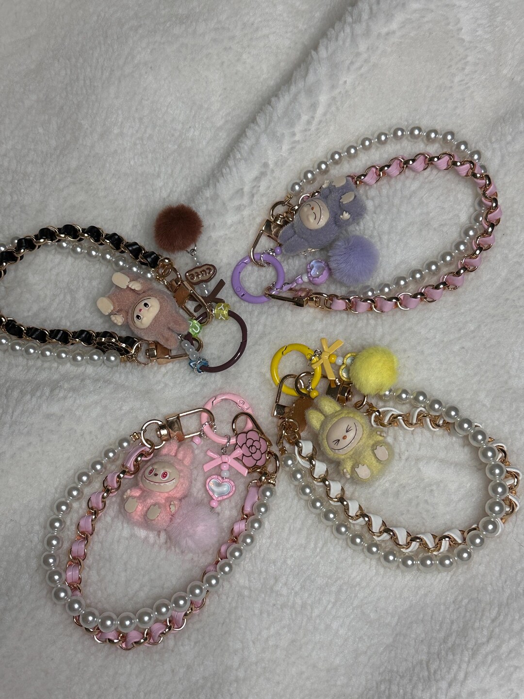 Labubu Charms Keychain/ Labubu Figures With Hand Painted Bead Keychain ...