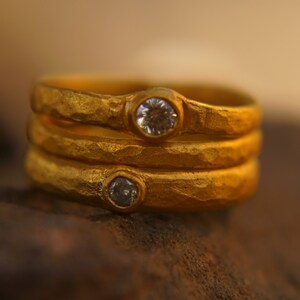 24k Gold Diamond Ring//gold Diamond Ring//hammered Diamond Engagement ...