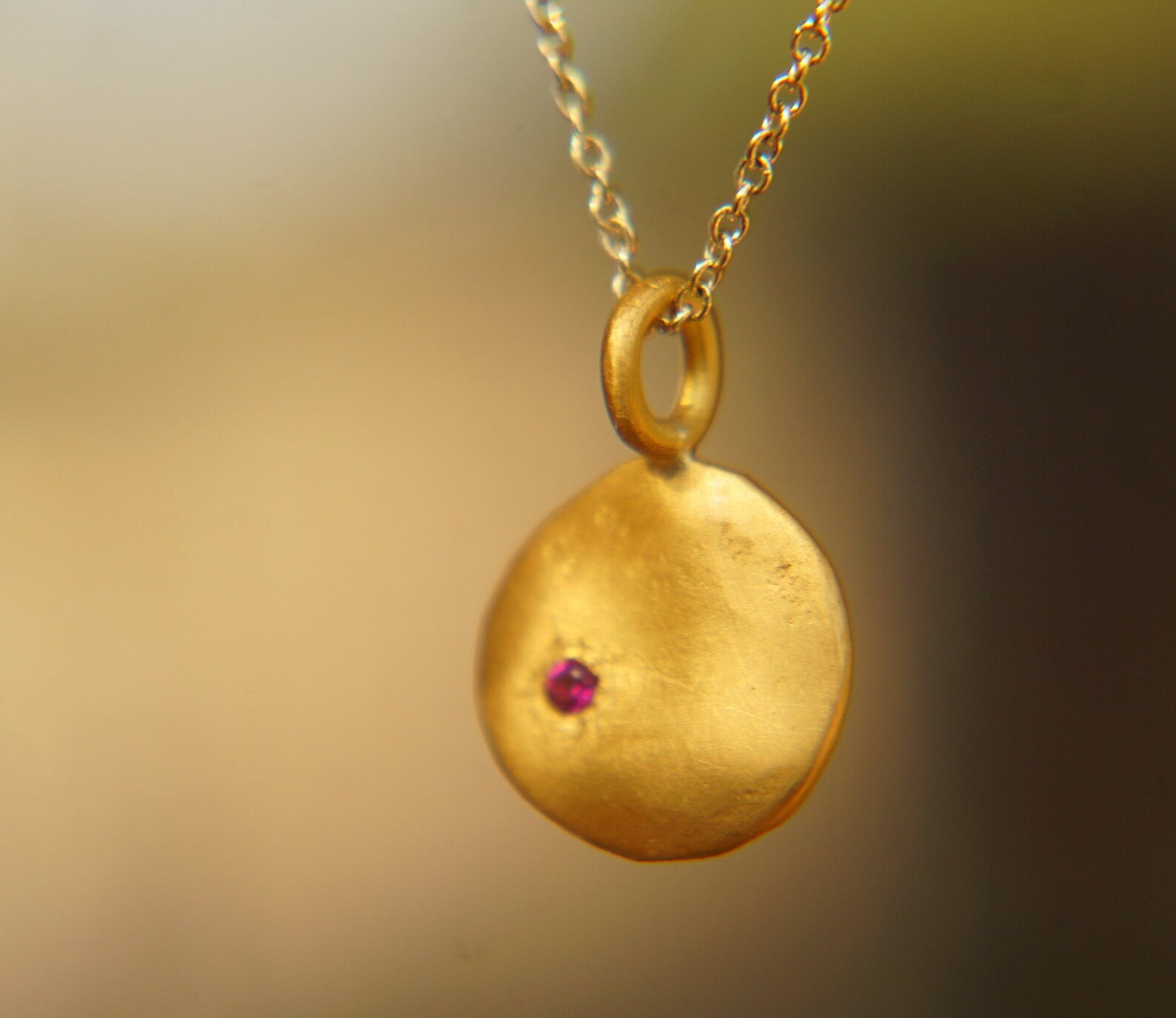 24k Gold Ruby Charm Pendant Disc Pendant Gold Ruby Pendant - Etsy