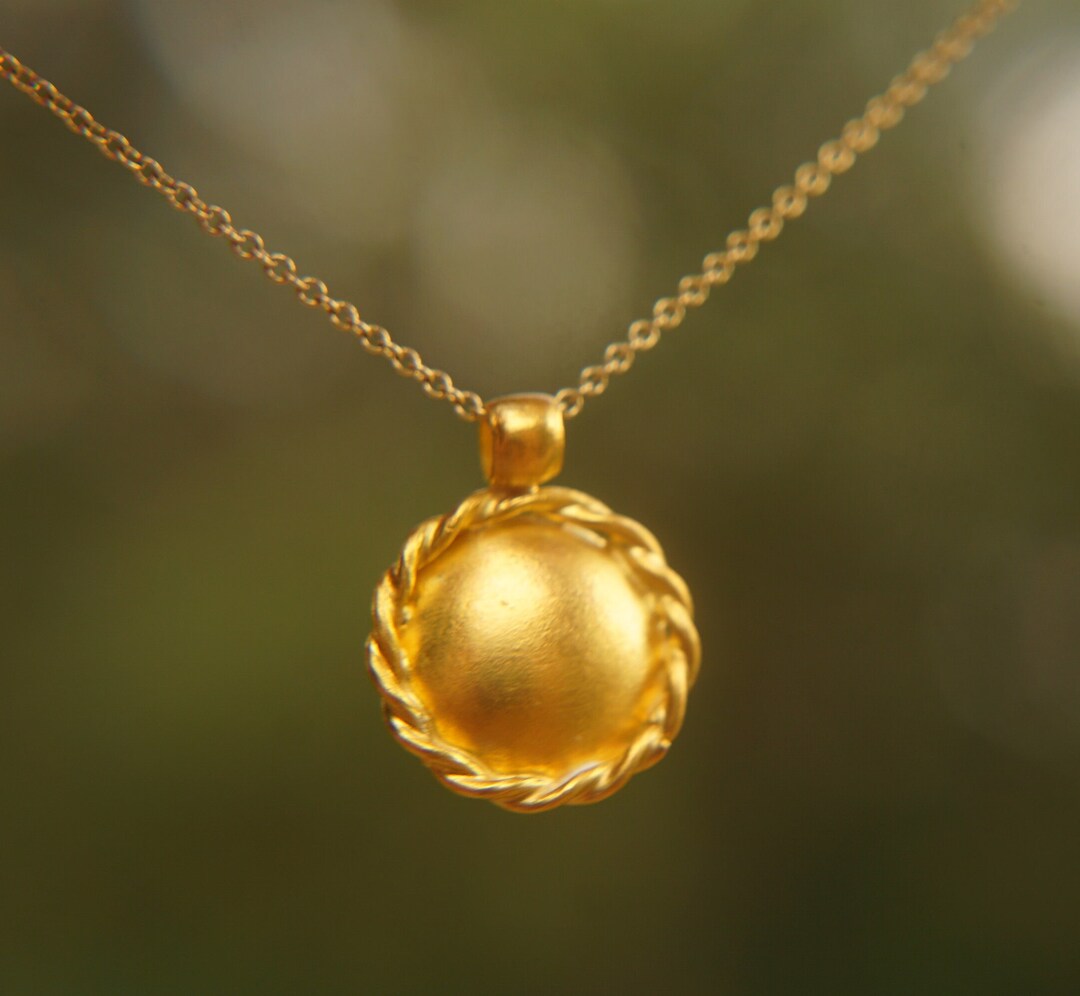 Round Circle Dome With Braided Frame//pendant Basic Gold Necklace//24k ...
