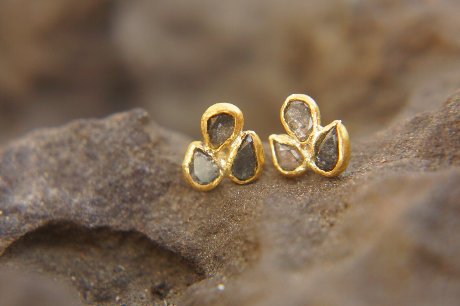 Solid 24k Gold//drop Diamond Studs//teardrop Diamond | Etsy