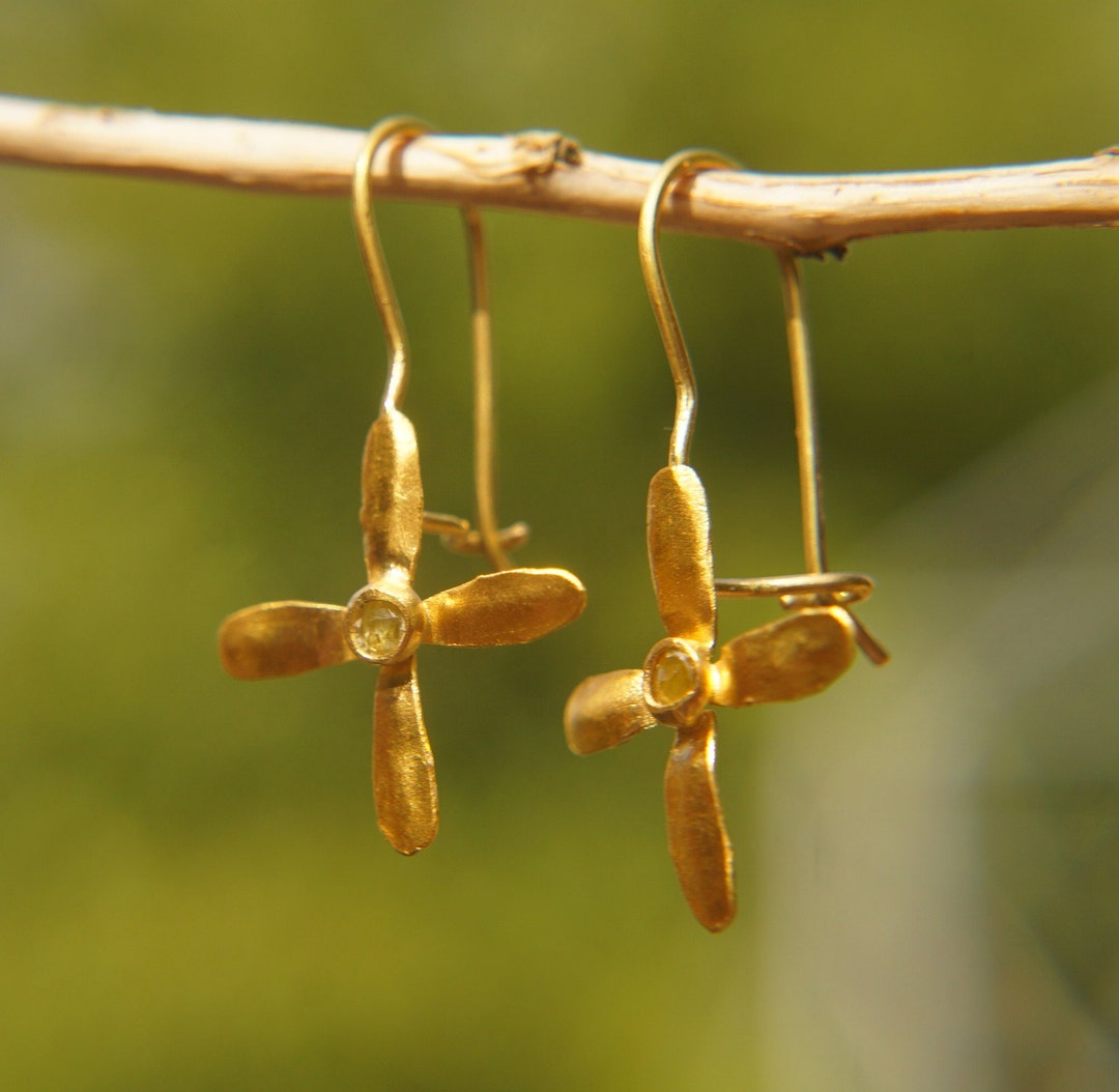 24k Gold Diamond Dangles//rose Cut Diamond Dangles//diamond Earrings ...