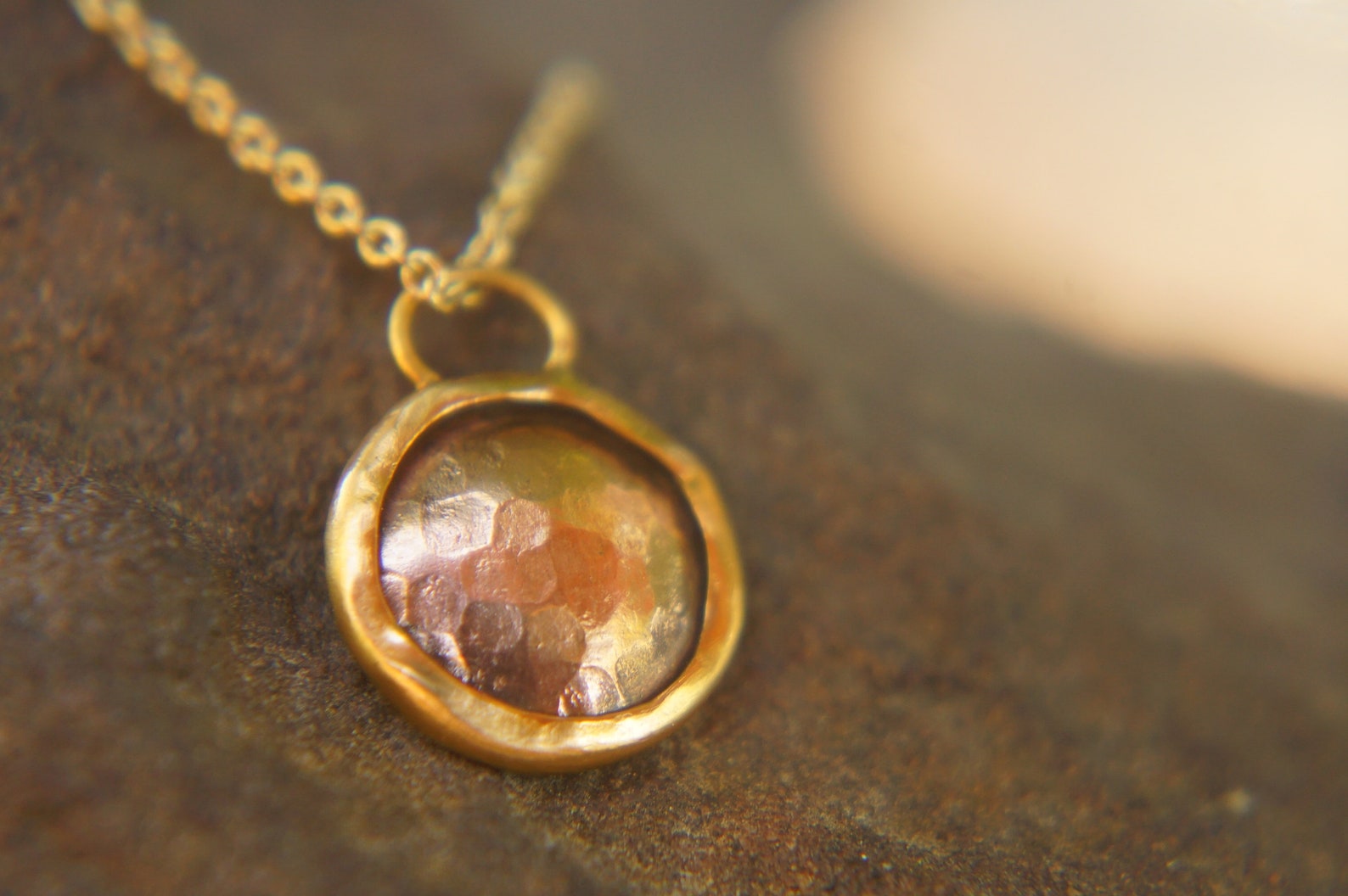 24k Gold and Rose Gold Round Pendant//basic Gold Necklace//24k Gold ...
