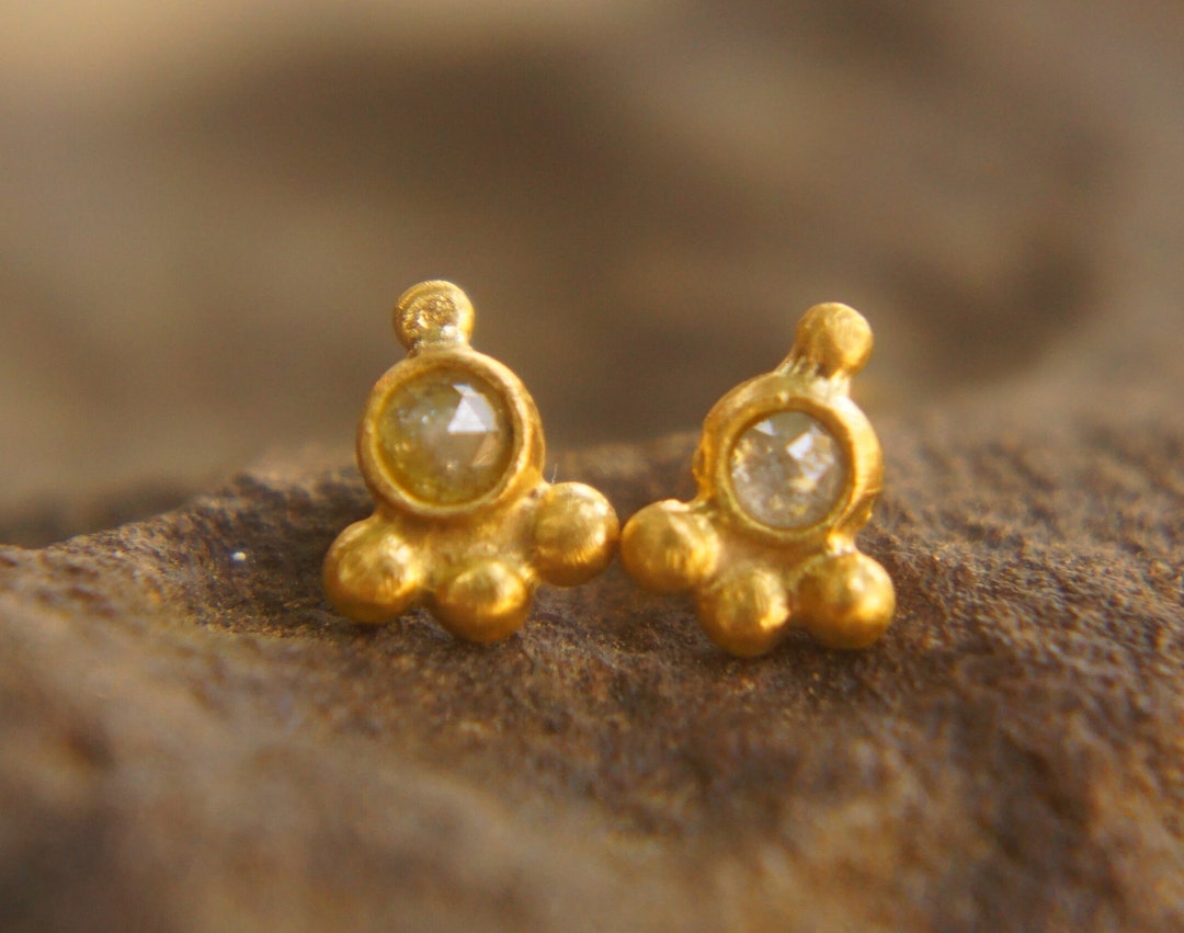 24k Gold Diamond Studs//rose Cut Diamond Studs//diamond Earrings//24k ...