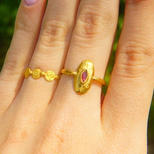 24k Signet Gold Ruby Ring//24k Gold Handmade Ring//artisan Gold Ruby ...