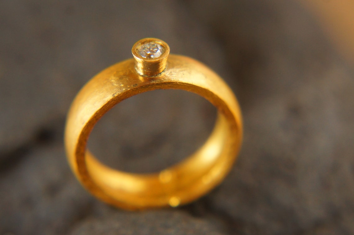 Gold Diamond Ring//24k Gold Diamond Ring//diamond Engagement - Etsy