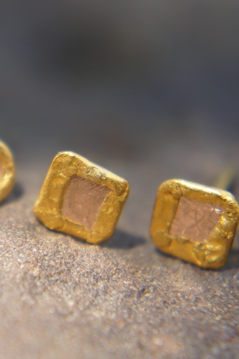 Rose Gold Square Studs//tiny Earrings //cube Shape | Etsy